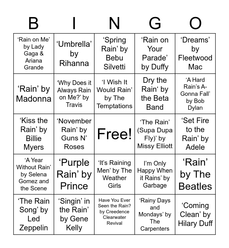 Rainy Day Bingo Card