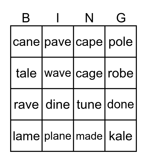 Split Digraph Bingo Card