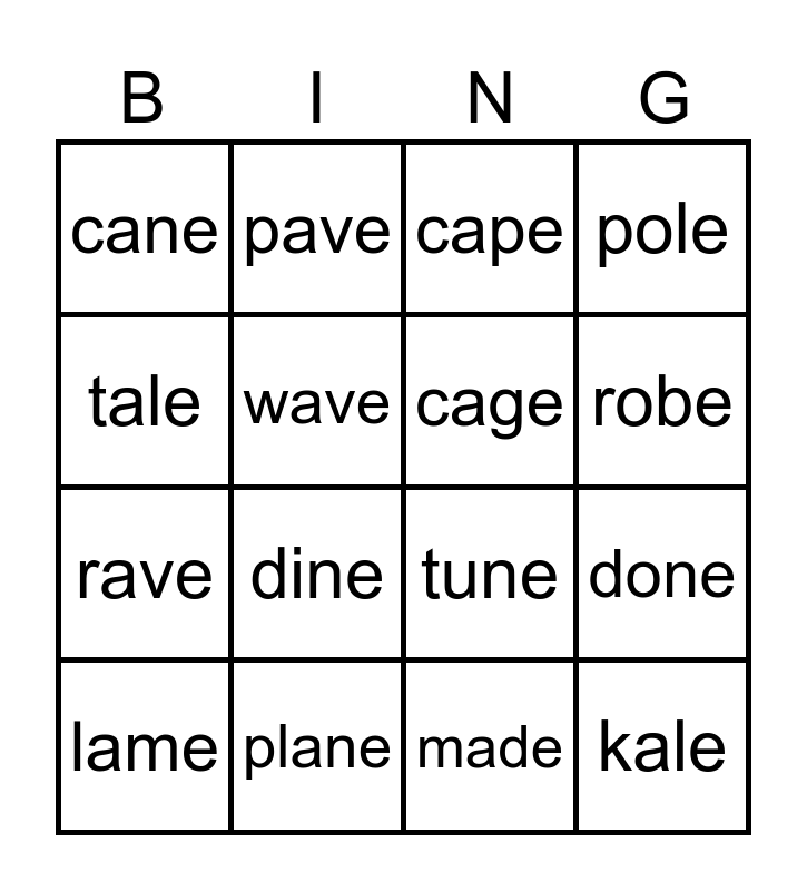 Split Digraph Bingo Card