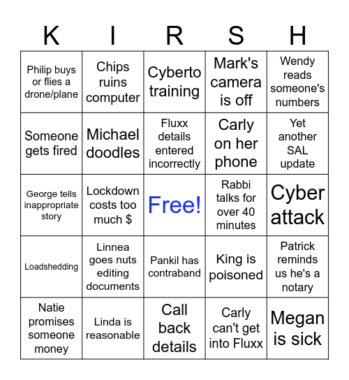 Kirsh Bingo Card