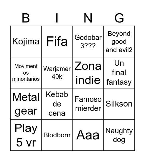 Pstation Bingo Card