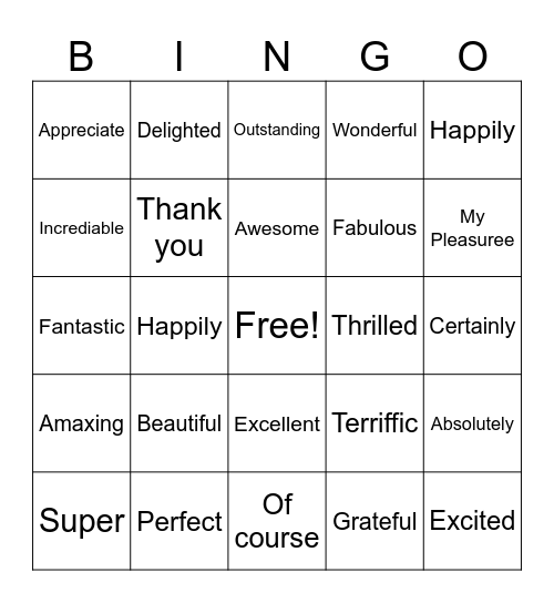 Power words Bingo Card