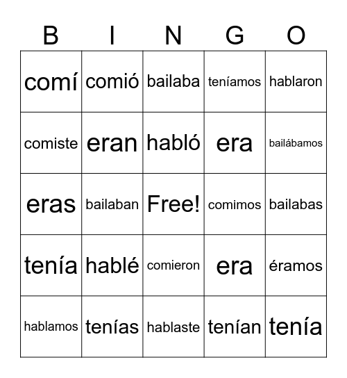 Spanish 3 Final Exam Vocab Bingo Card