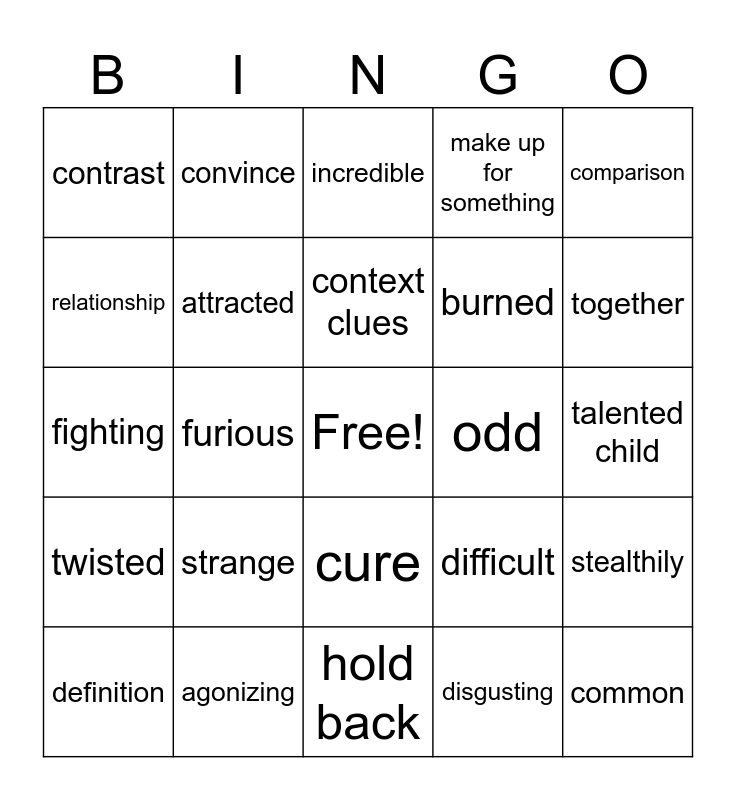 Context Clues Bingo Card