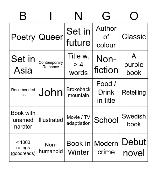 Book Bingo Card