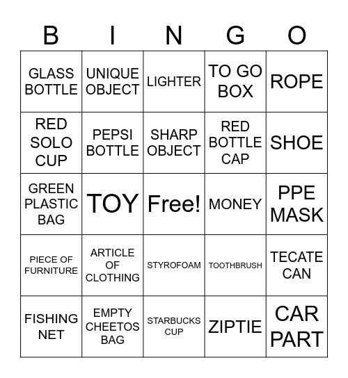 Treasure Island Cleanup Bingo Card