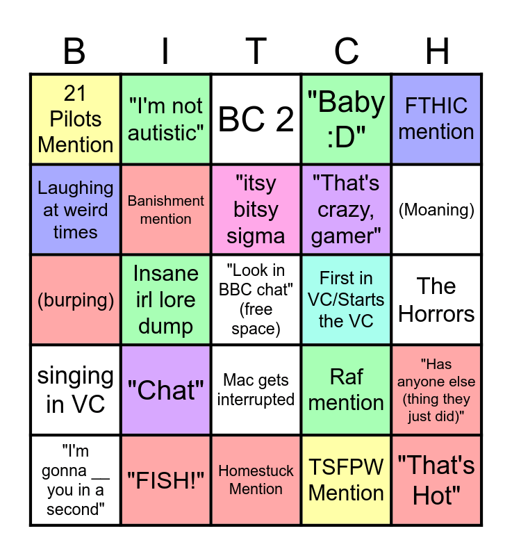 Hotdog Water VC Bingo Card