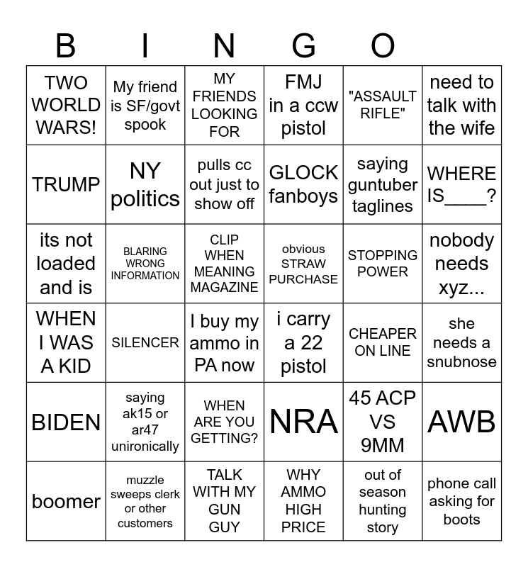 GUN SHOP BINGO Card