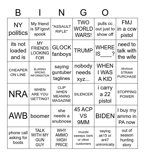 GUN SHOP BINGO Card