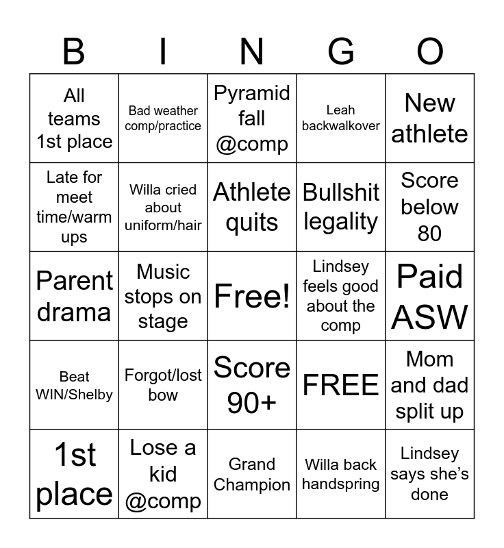 Cheer Bingo!! Bingo Card