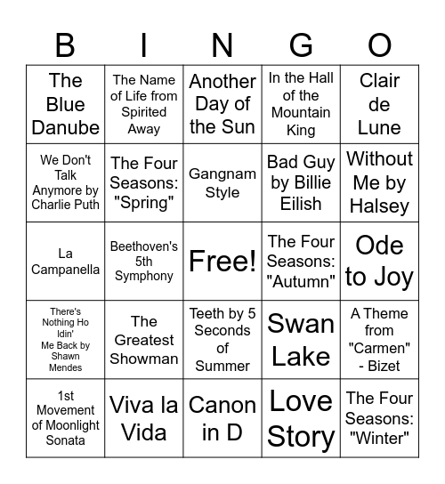 Musical Bingo! Bingo Card