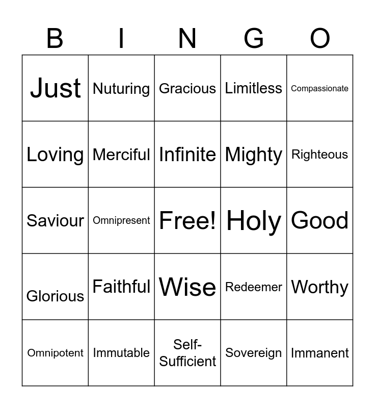 ATTRIBUTES OF GOD Bingo Card
