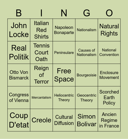 Unit 1 Review Bingo Card