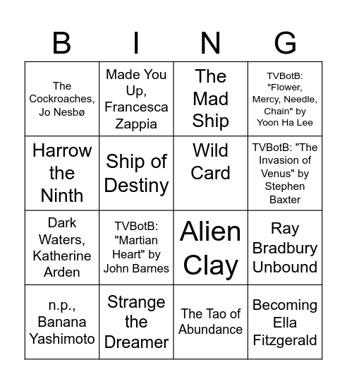 Legendary Book BINGO June/July Bingo Card