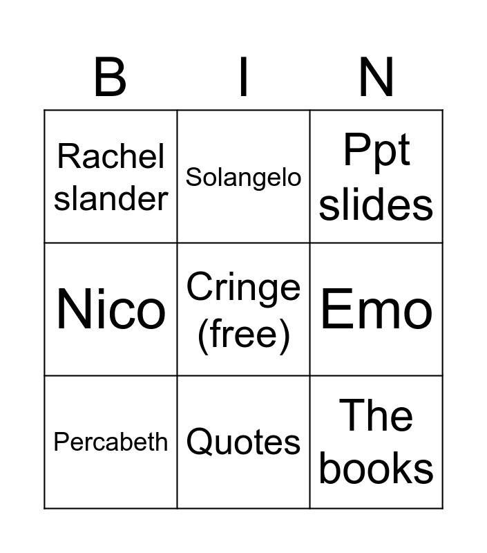 Pjo shorts Bingo Card