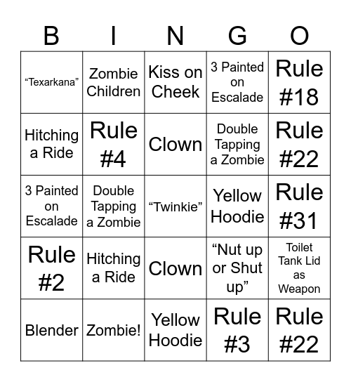 Zombieland - Round 1 Bingo Card