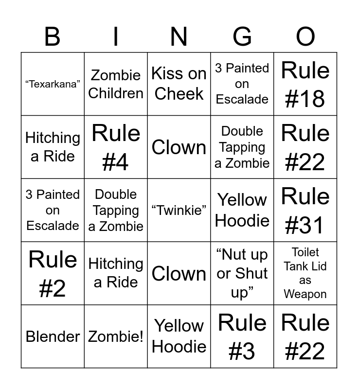 Zombieland - Round 1 Bingo Card
