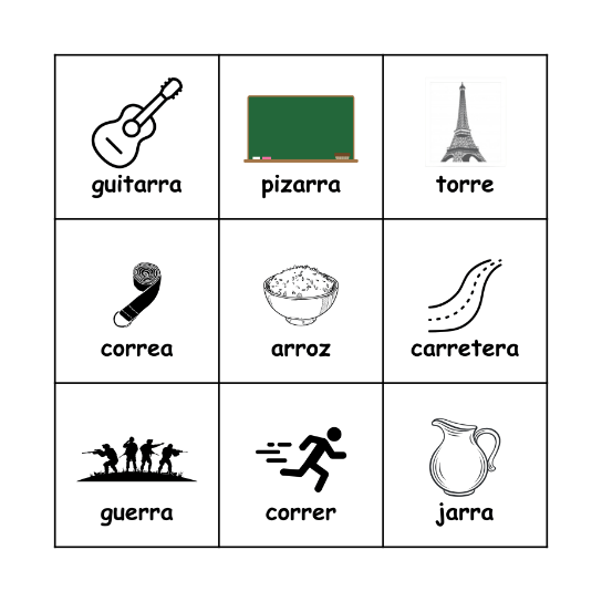 Palabras con "rr" Bingo Card