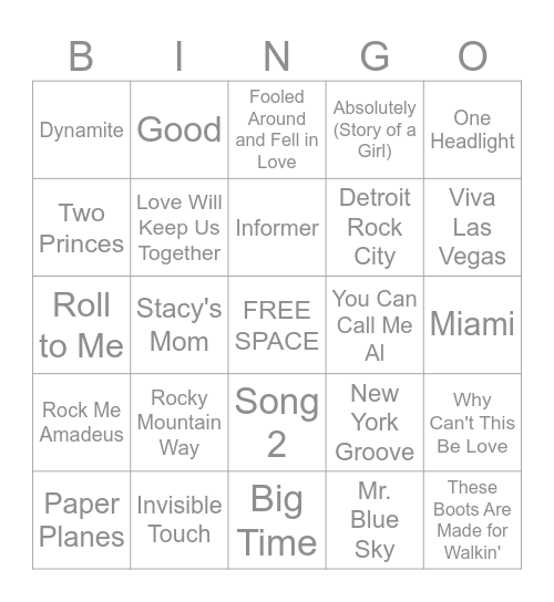 Music Bingo #37 Bingo Card