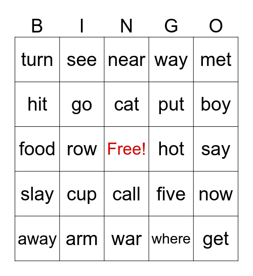 Vowel Sounds Bingo Card