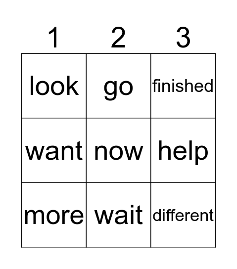 Makaton Bingo Card