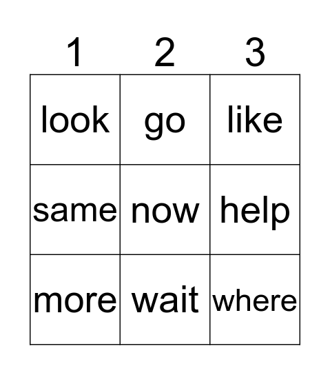 Makaton Bingo Card