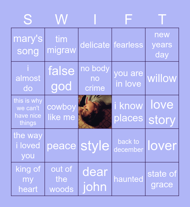 taylor swift songs! Bingo Card