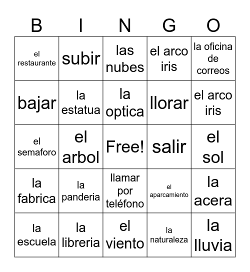 Bingo de palabras Bingo Card