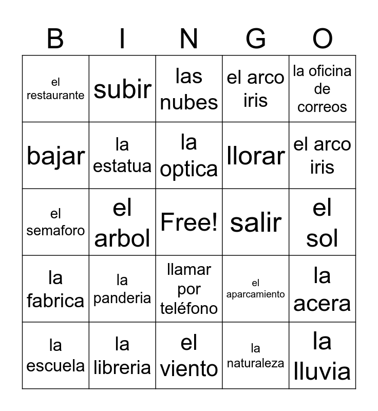 Bingo de palabras Bingo Card