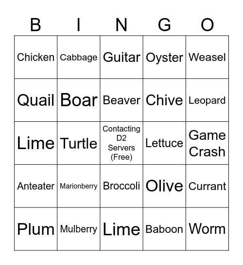 Destiny 2 Error Code 2024 Bingo Card