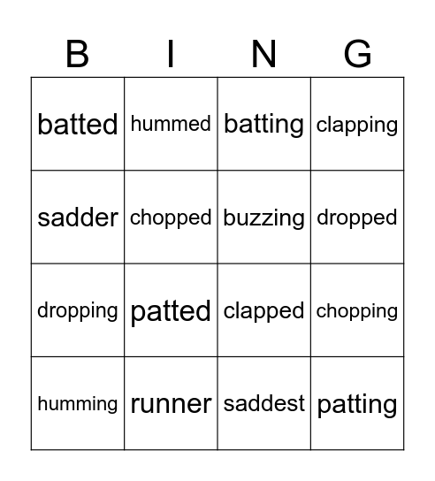 double consonant Bingo Card