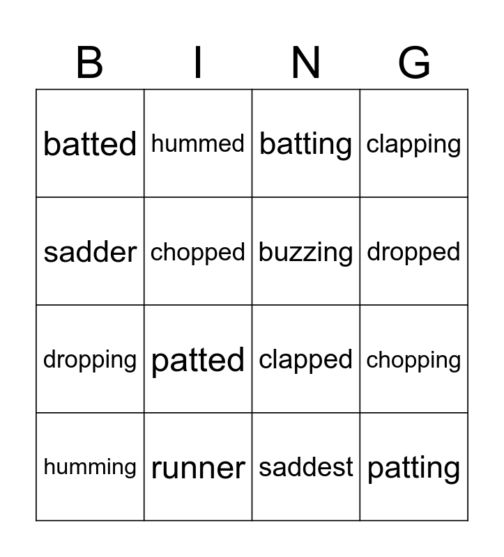 double consonant Bingo Card