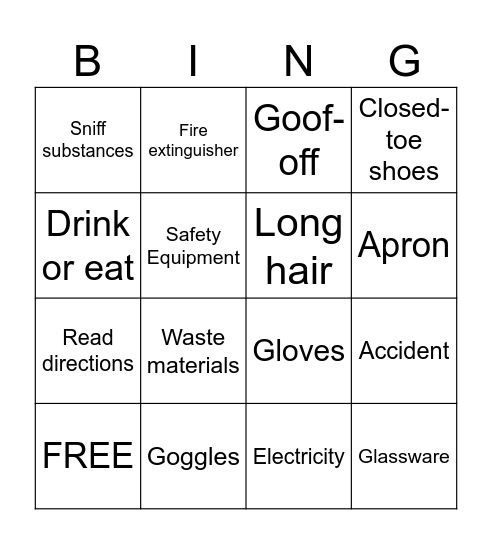 Lab Safety rules Bingo Card