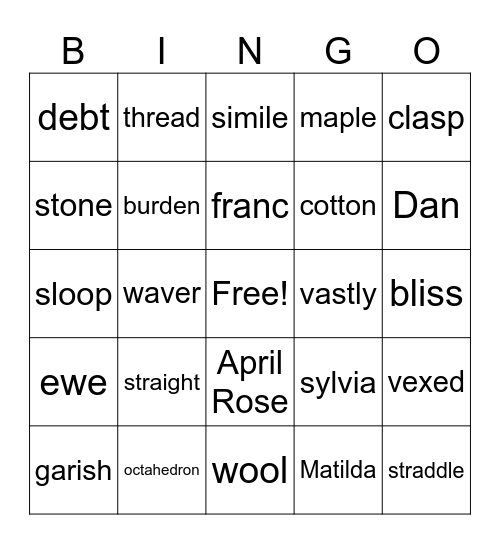 Reading Bingo Card