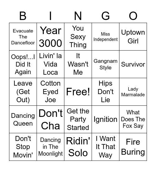 Over Played Songs Bingo Card