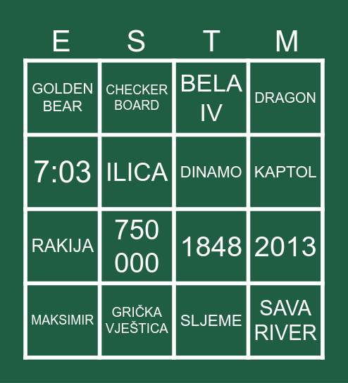 TNT Zagreb Ultimate Bingo Competition Bingo Card