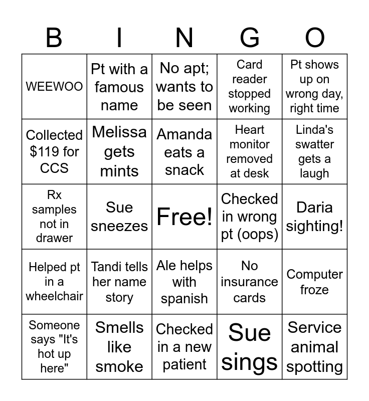 Friday Bingo Card