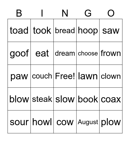 Diphthongs Bingo Card