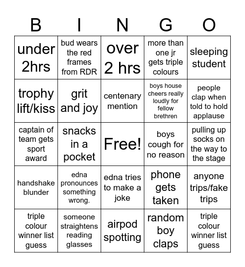 Internal Awards Bingo Card
