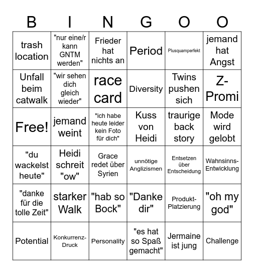 GNTM Bingo Card