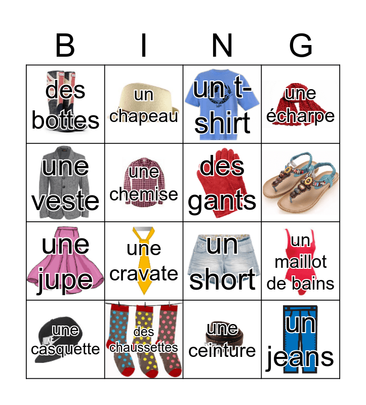 Les vêtements Bingo Card