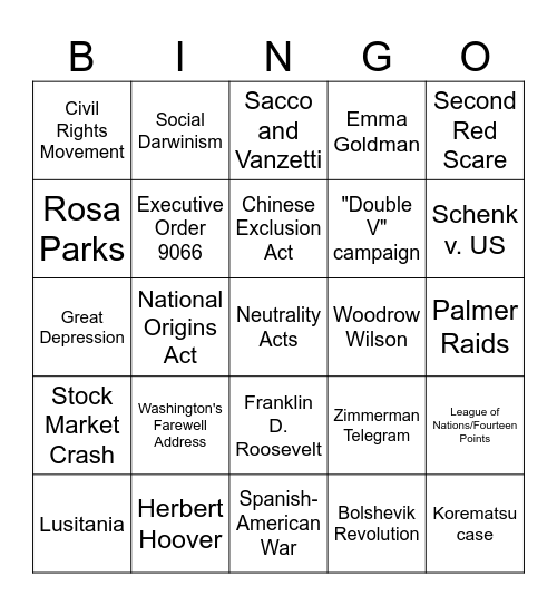 APUSH Bingo Card
