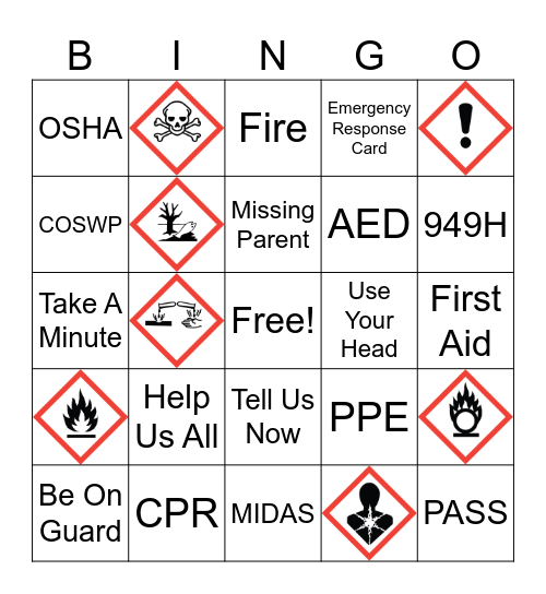 Safety Bingo Card