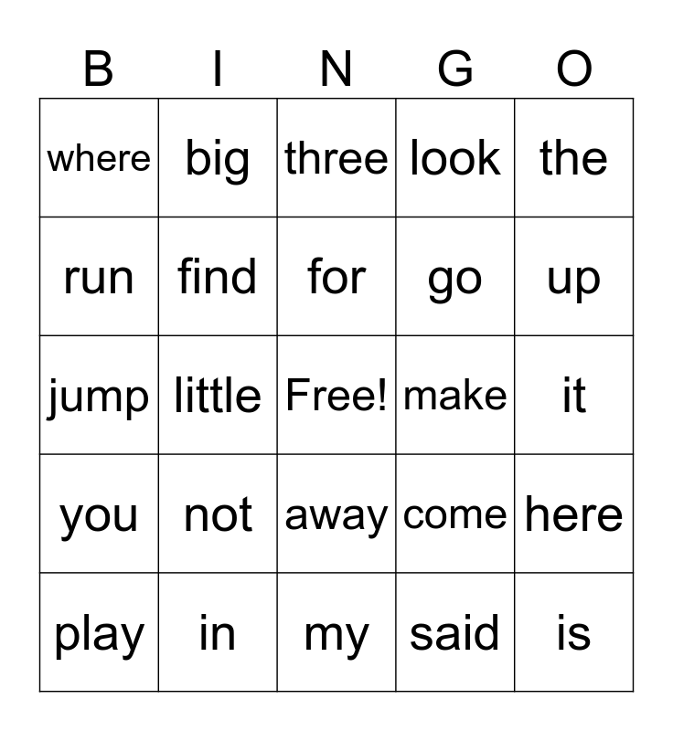 Sight Word Bingo -K Bingo Card