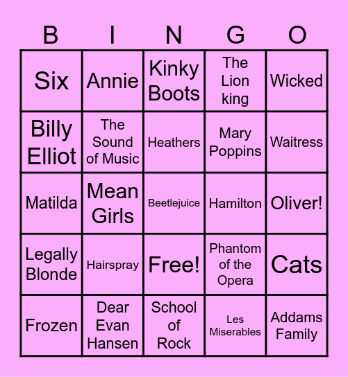 Musical Bingo Card