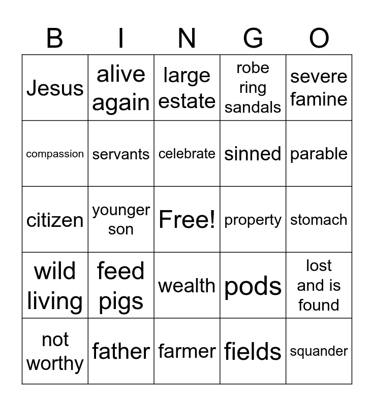 Prodigal Son Bingo Card