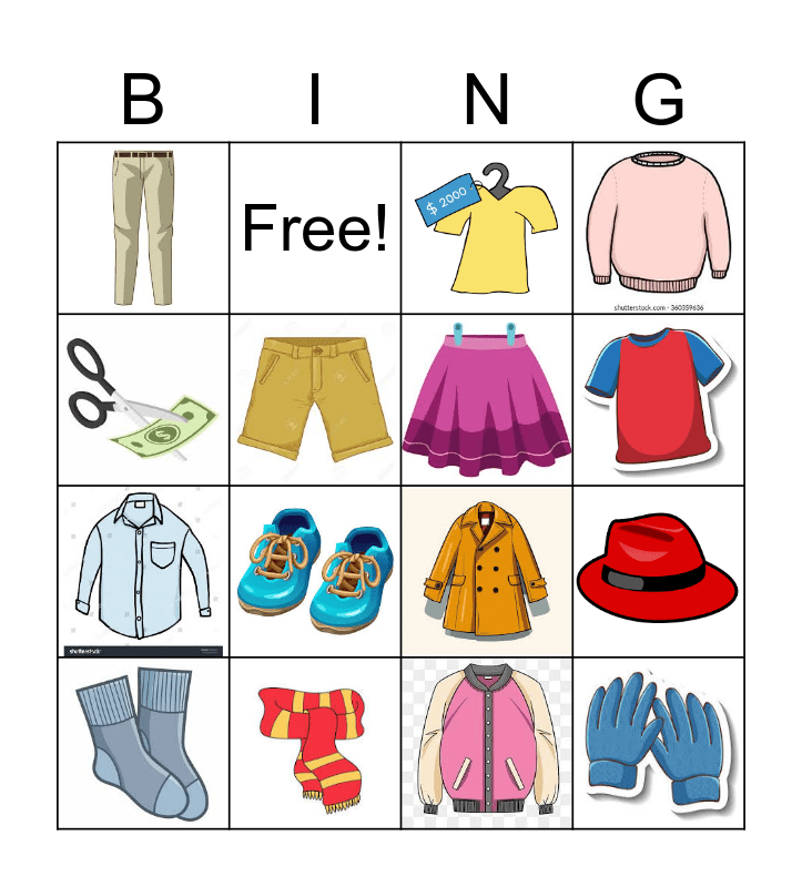 clothing images Bingo Card