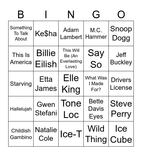Golden State (Singers) Bingo Card