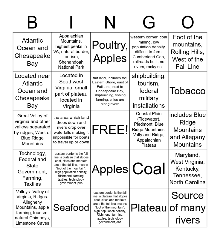 Virginia Studies 2 Bingo Card