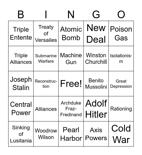 world war 1&2 Bingo Card